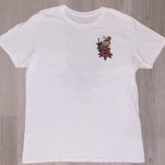 Shirts | Mens White Tshirt With Traditional Sailor Rose Bottle Decal ...